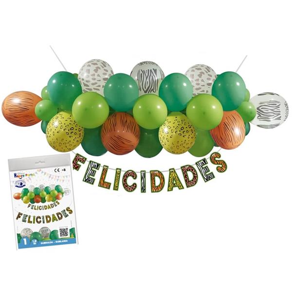 Kit Balões Animais da Selva e Grinalda Felicidades | Misterius.pt